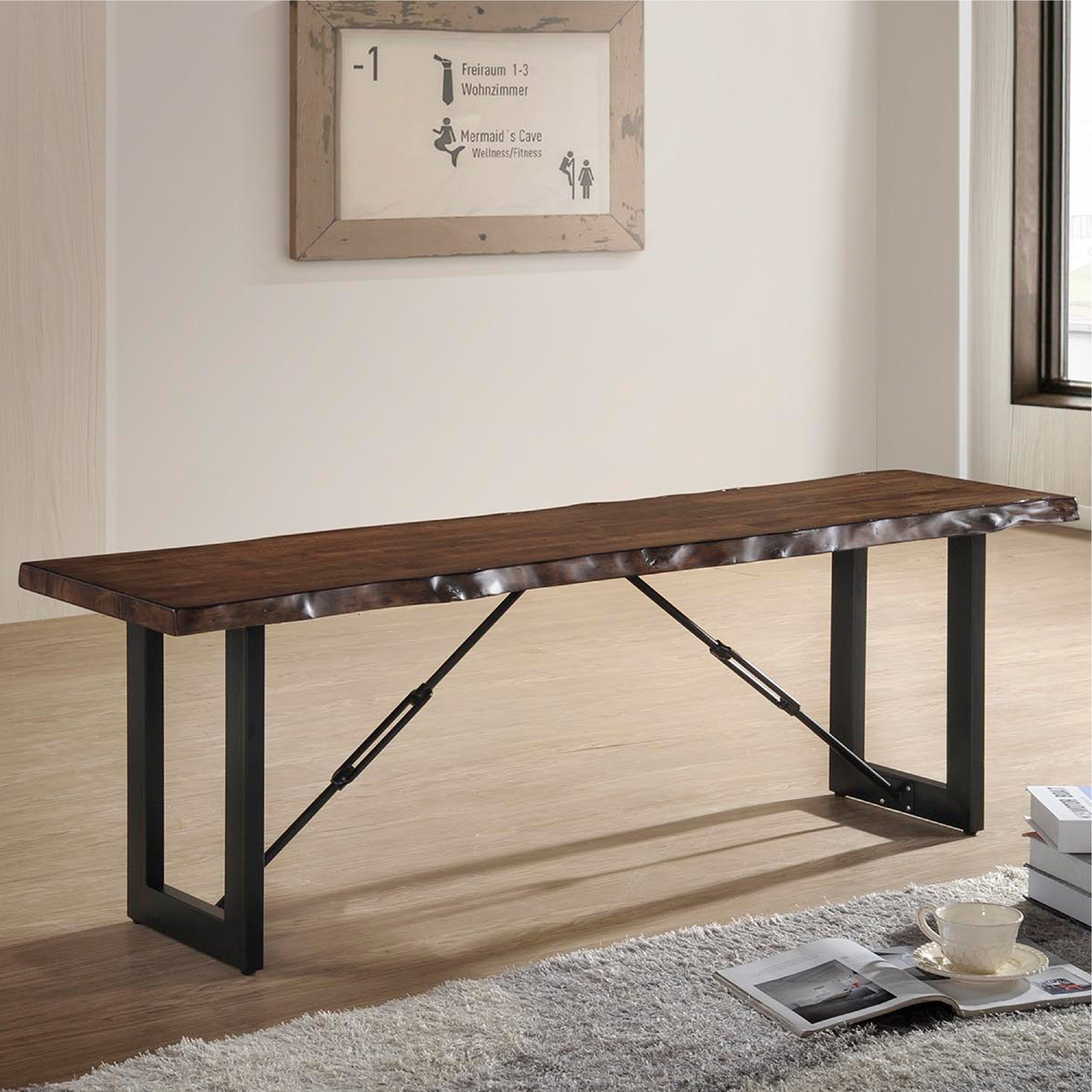 Furniture of America Elsbeth Dining Bench in Walnut - Industrial ...