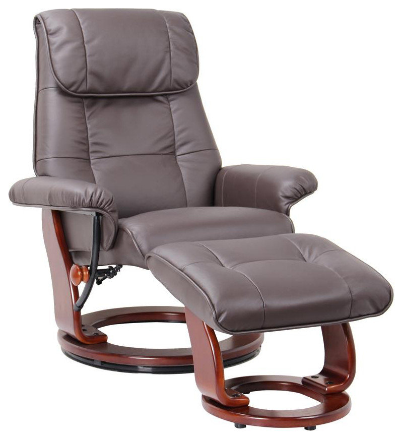 Scandinavian / European-Styled Recliner And Ottoman, Kona Brown ...