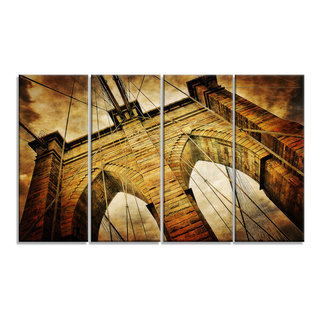 "Vintage Brooklyn Bridge" Contemporary Canvas Art Print, 48"x28", 4 ...