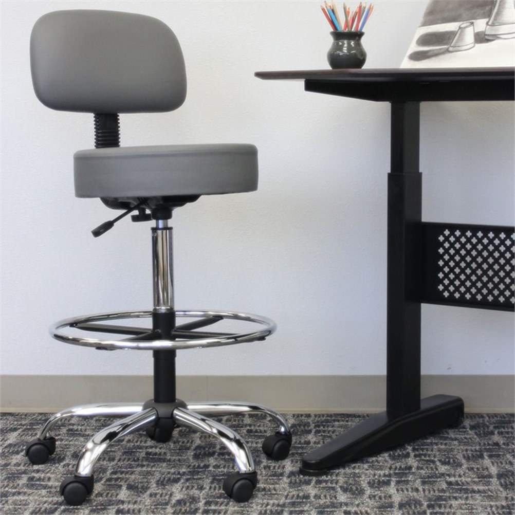 Boss Office Products Vinyl Mid-Back Medical/Drafting Stool in Gray ...