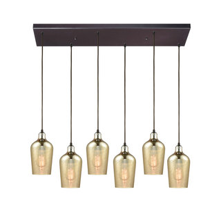 Hammered Glass 6-Light Rectangular Pendant Fixture - Transitional ...