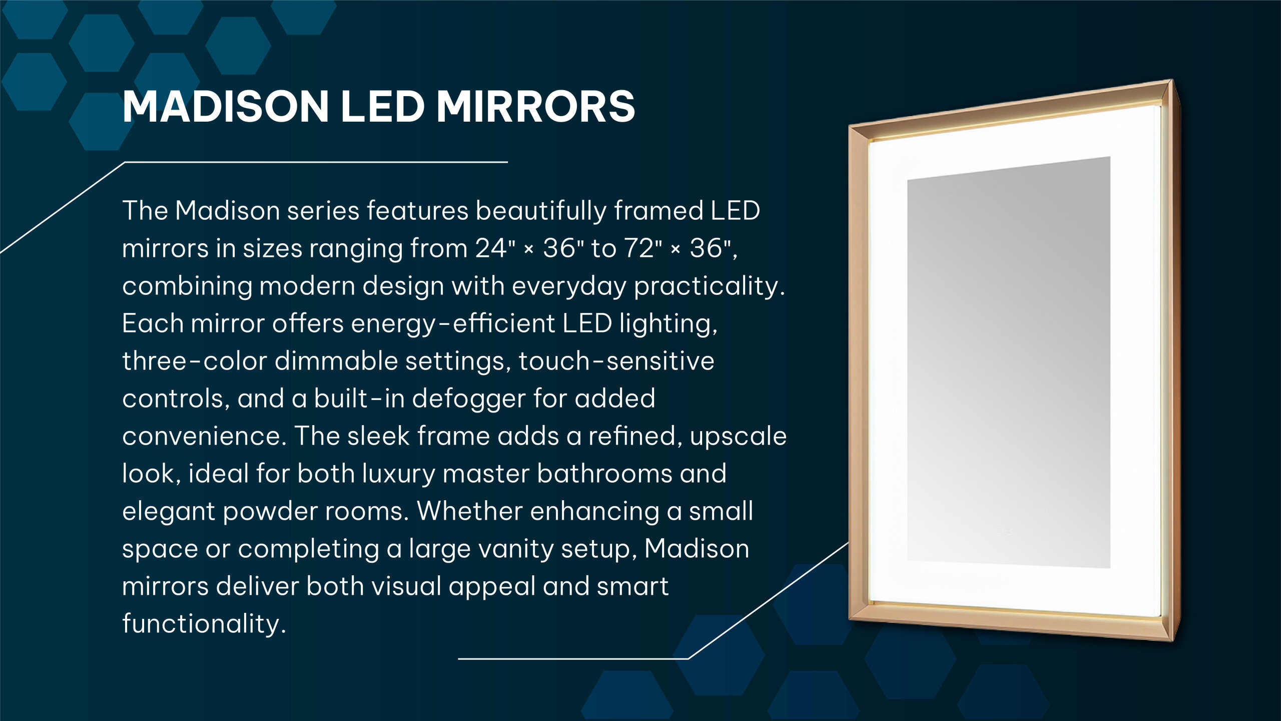 Madison LED Lighted Chamfer Frame Mirror, Defogger, Matte Black, 60"x36 ...