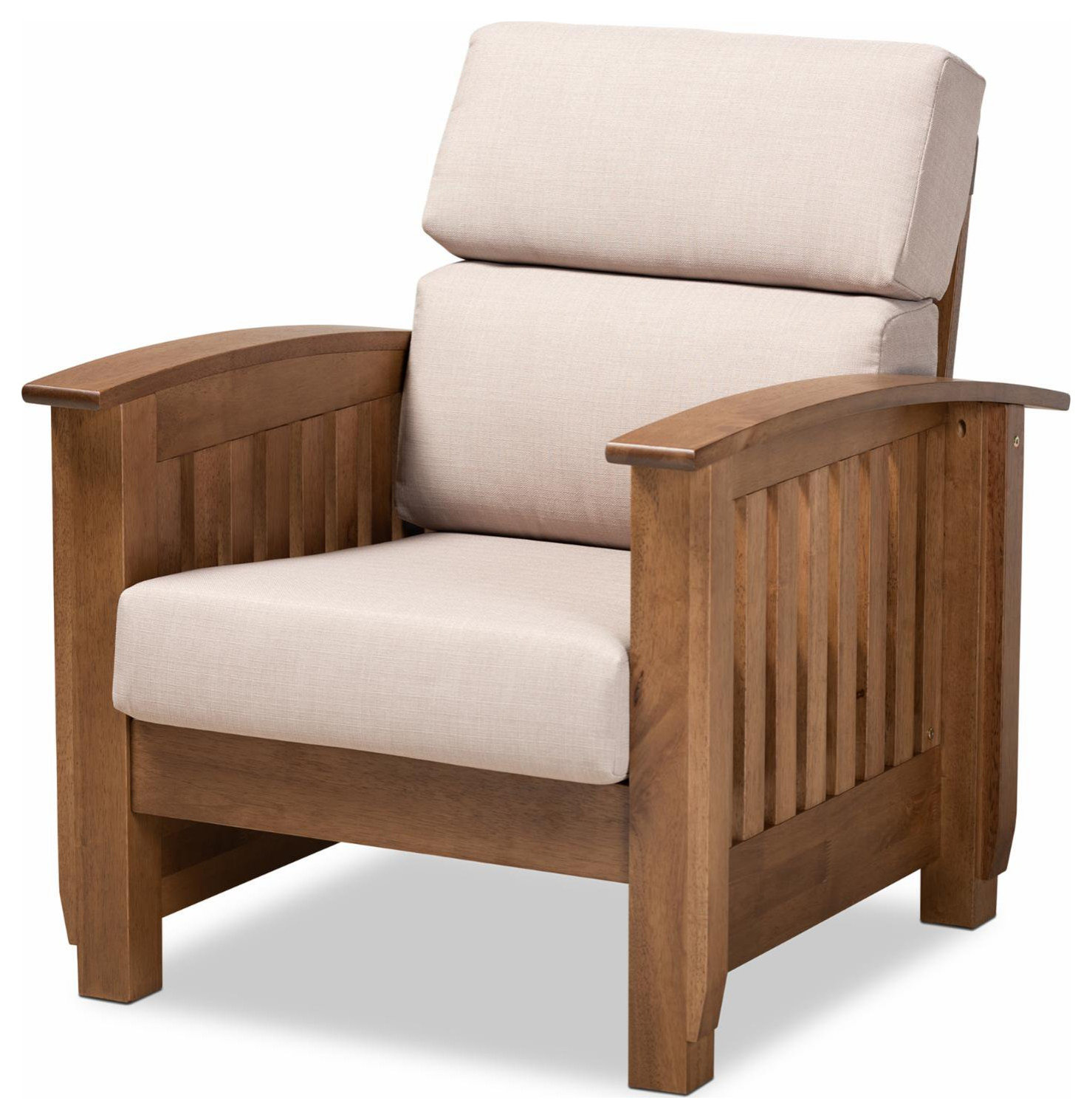 Modern Classic Mission Style Taupe Upholstered Wood Lounge Chair ...