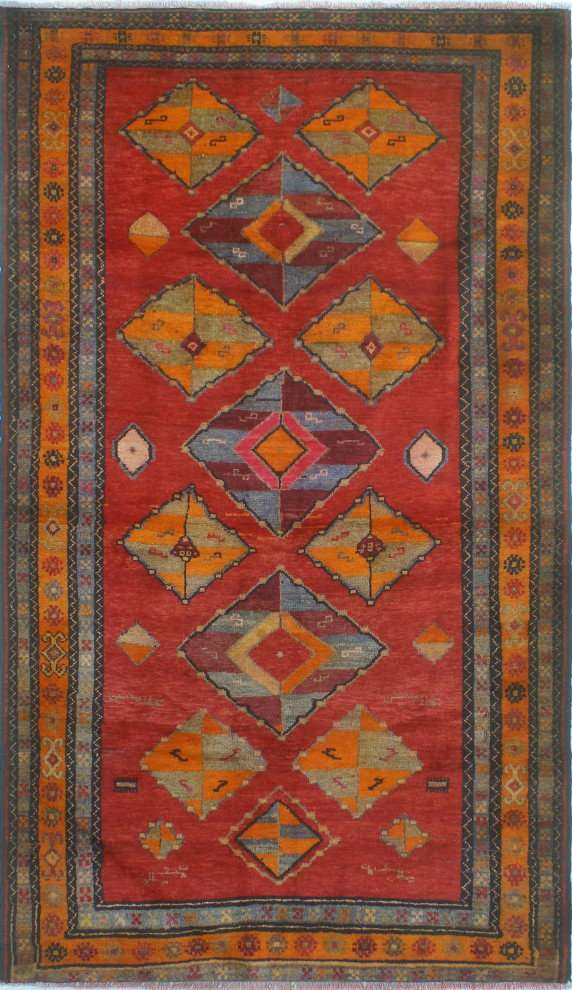 Fine Vintage Distressed Jamile Red/Orange Rug, 3'9x7'0, 3'9x7'0 ...