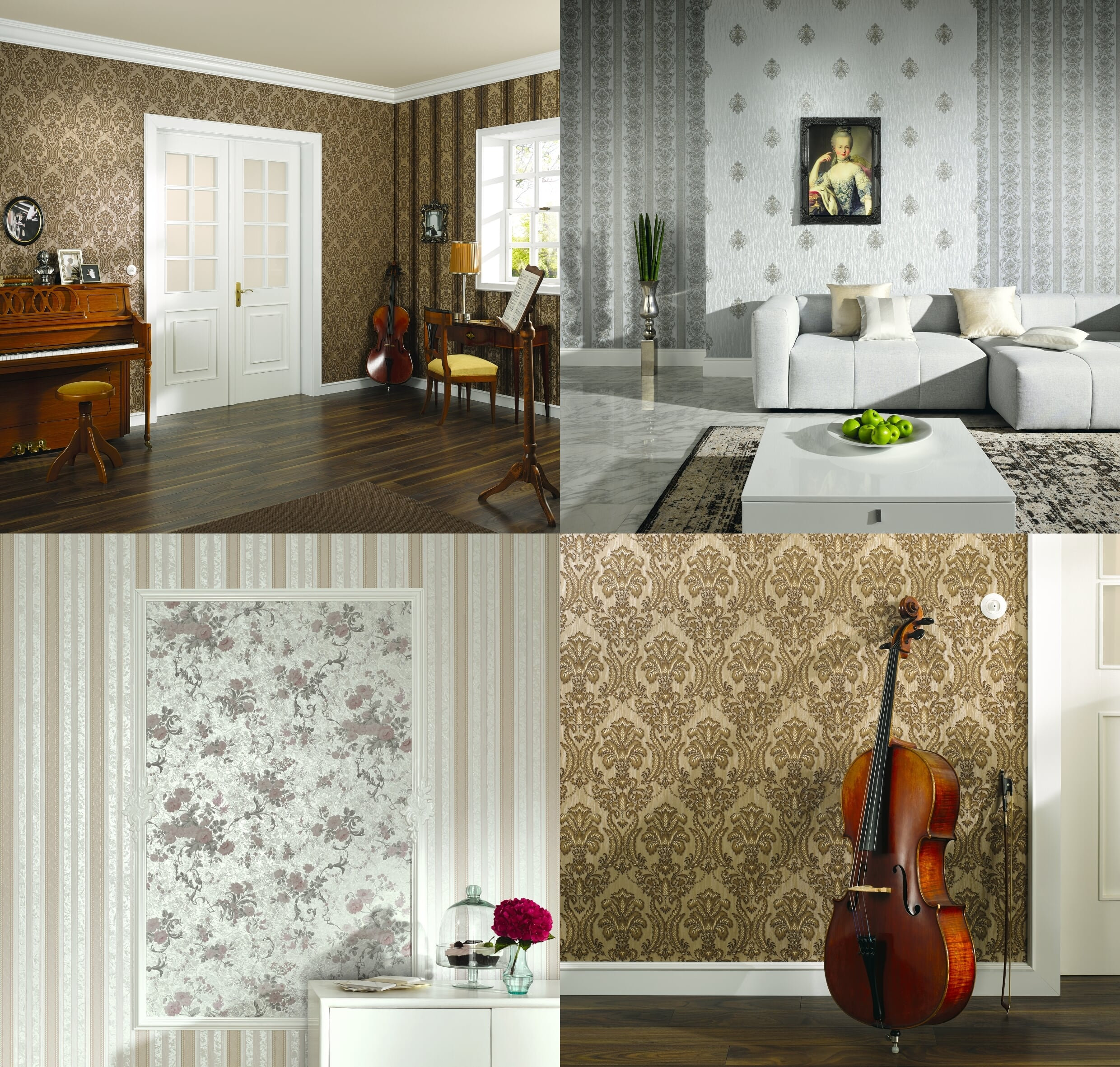 Classic Moments, Romantic Renaissance Striped Damask Wallpaper, Sample ...