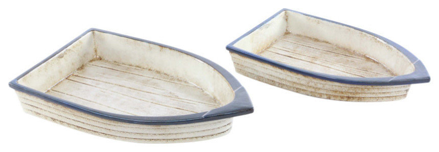 Off White Finish Ceramic Boat, Set Of 2 - Beach Style - Decorative ...