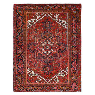 Scarlet Red Semi Antique Natural Wool Zoroastrian Heris Cleaned Rug 7 ...