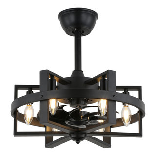 18” Industrial Reversible Blades Ceiling Fan with Lights and Remote ...