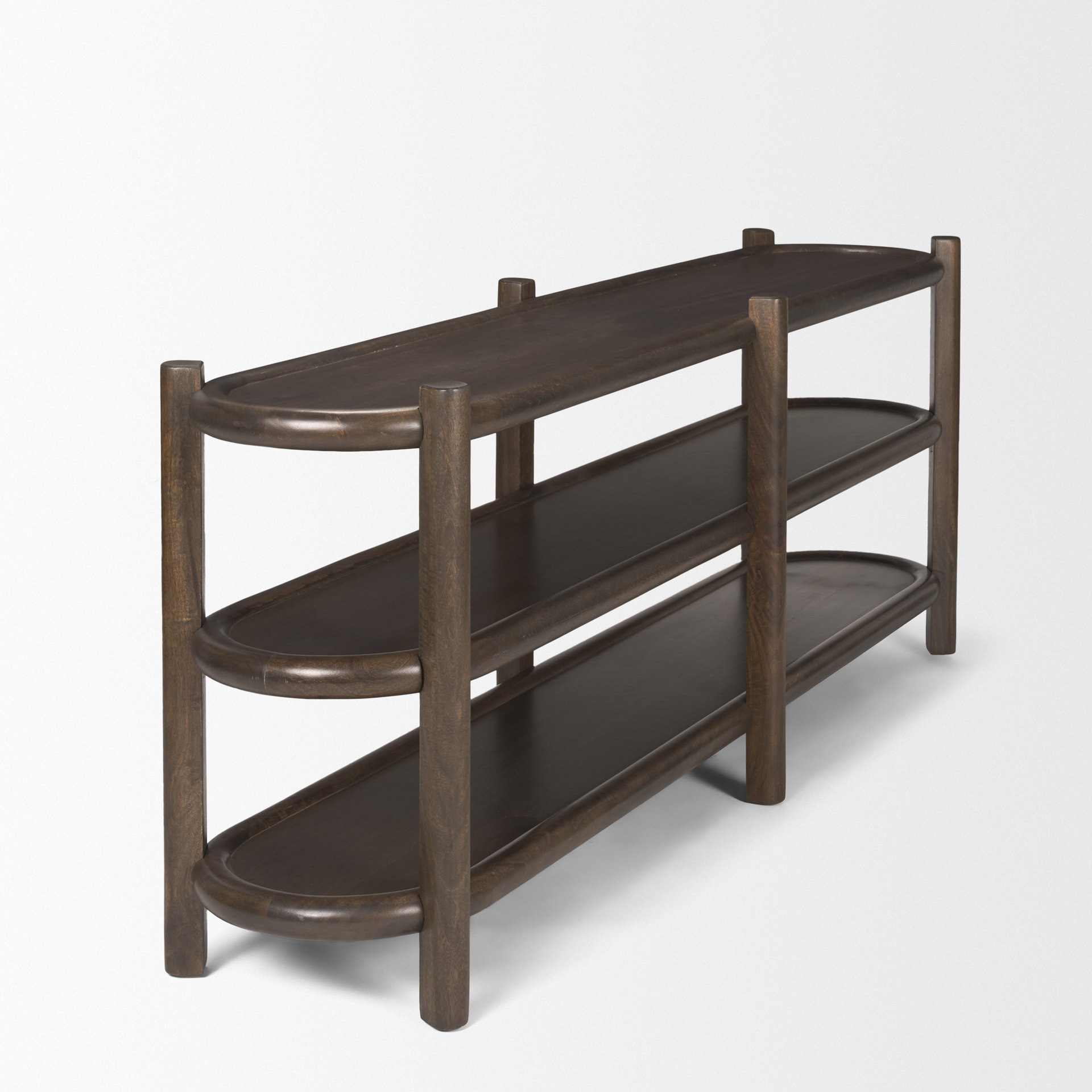 Romi Dark Brown Wood With 3 Shelves Oval Console Table - Transitional ...