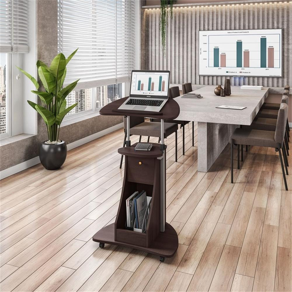 Techni Mobili Deluxe Sit-to-Stand Rolling Laptop Cart With Storage in ...