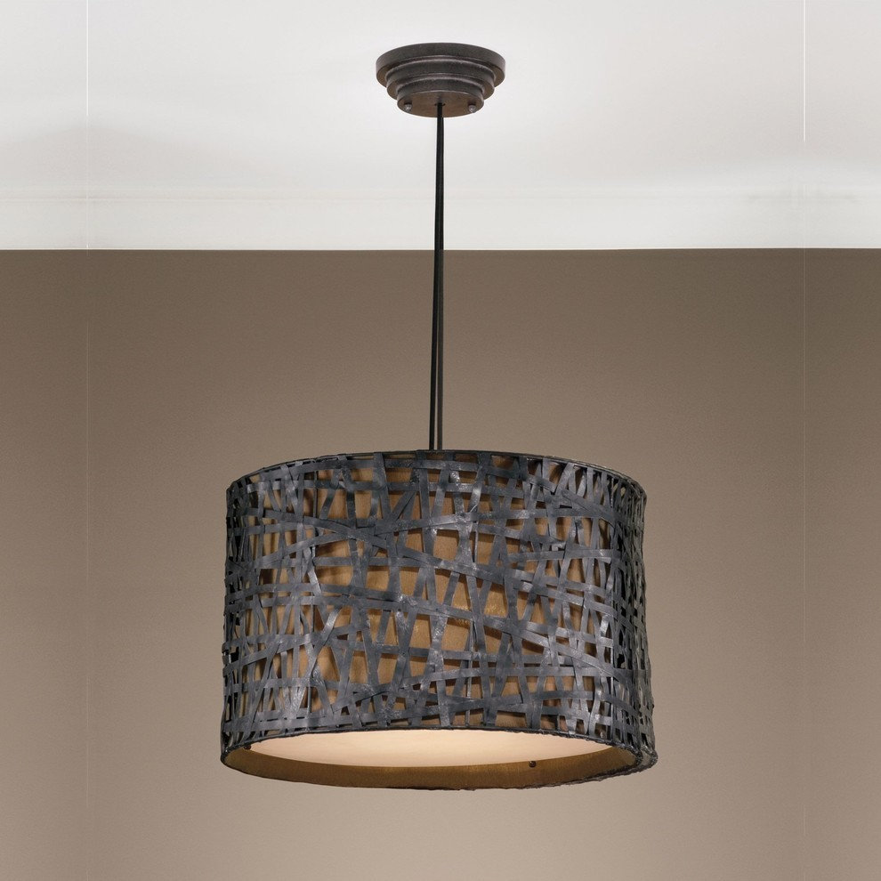 "Messed Metal" Aged Black Drum-Light - Contemporary - Pendant Lighting ...