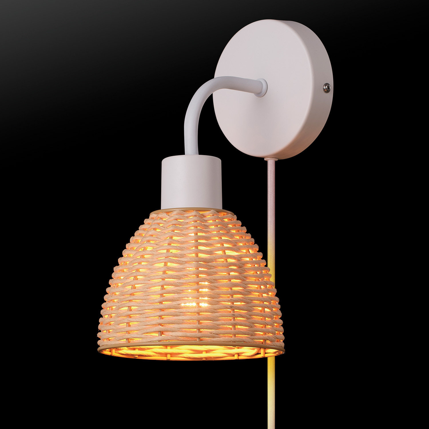 Briar 1-Light Matte White Plug-In or Hardwire Wall Sconce with Rattan ...