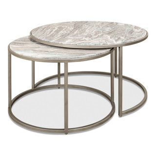 Set Of 2 Round Nesting Tables Marble Top - Contemporary - Coffee Table ...