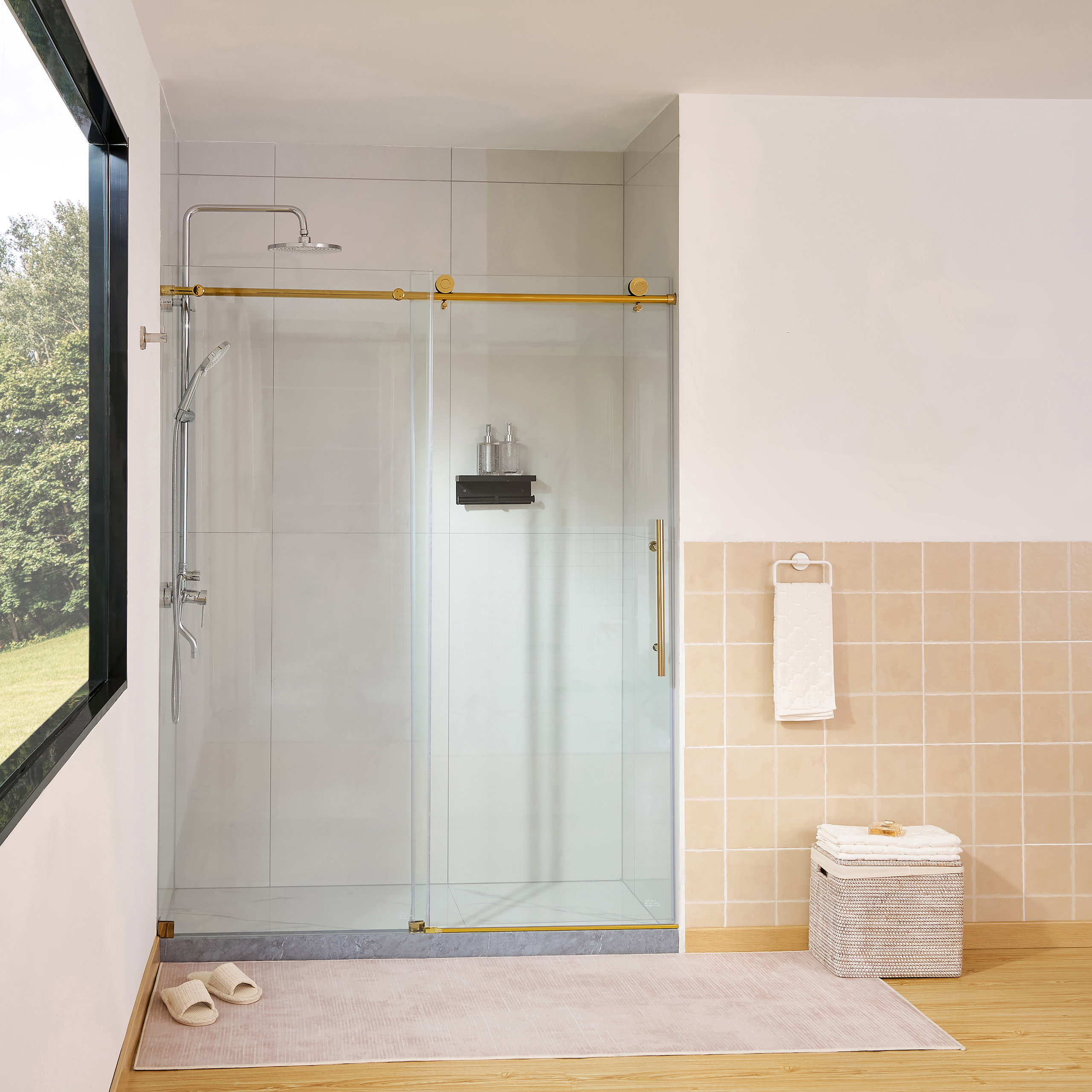 56–60"Wx76" Frameless Sliding Shower Door With Clear Glass ...