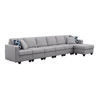 148.5" Fabric Linen Reversible Modular Sofa & Ottoman-Light Gray ...