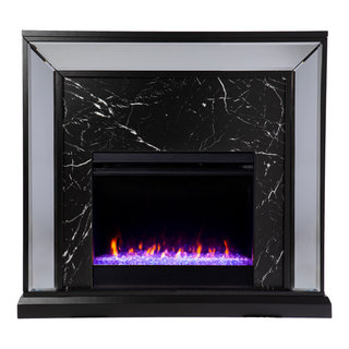 Trason Mirrored Faux Marble Color Changing Fireplace - Transitional ...