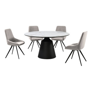 Knox Alison 5 Piece Dining Set With Gray Velvet Chairs - Midcentury - Dining Sets - by Armen ...