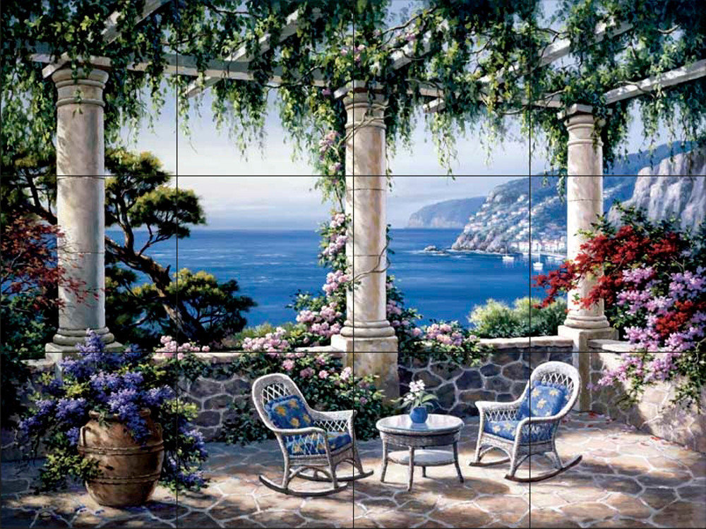 Tile Mural, Mediterranean Terrace by Sung Kim, 30" x 24" (20 Tiles ...