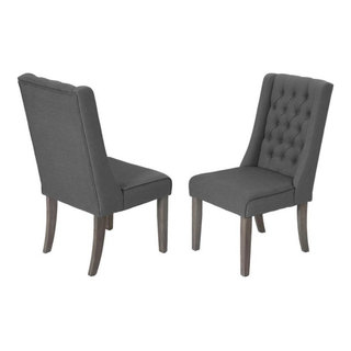 Rustic Gray Dining Chairs (Set of 2) with Gray Linen Fabric Tufted Seats - Farmhouse - Dining ...