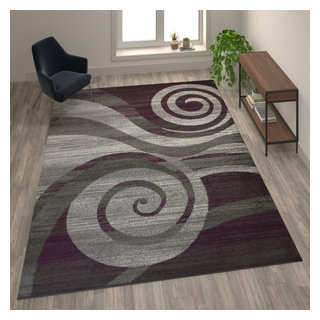 Clifton Collection Rectangle 6' x 9' Purple Swirl Patterned Area Rug ...