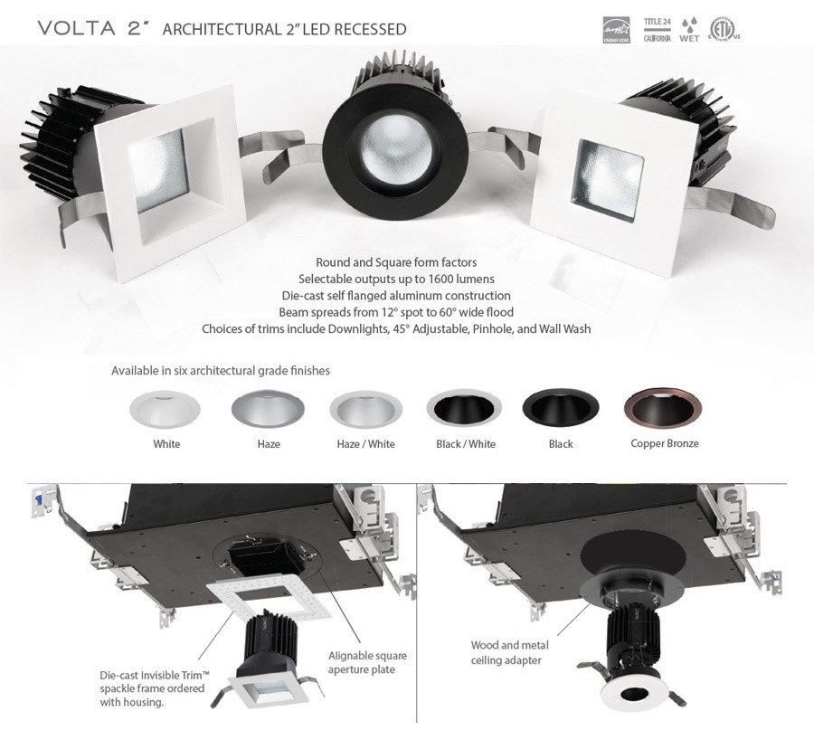 Volta 2" LED Square Pinhole Trim With-Light Engine Narrow 25 Beam 3000K ...