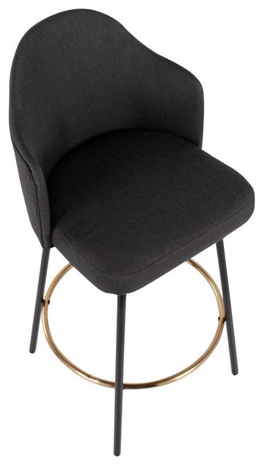 Black Metal, Gold Metal Footrest, Charcoal Fabric Ahoy Counter Stool ...