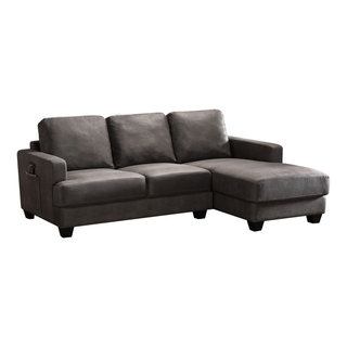 Caleb Gray Fabric Sectional Sofa Chaise With USB Charger and Tablet ...