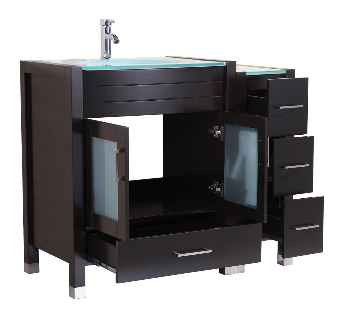 72" Black Vanity, 30" Double Sink Bases, Single 12 Drawer Base, LV3-C14 ...