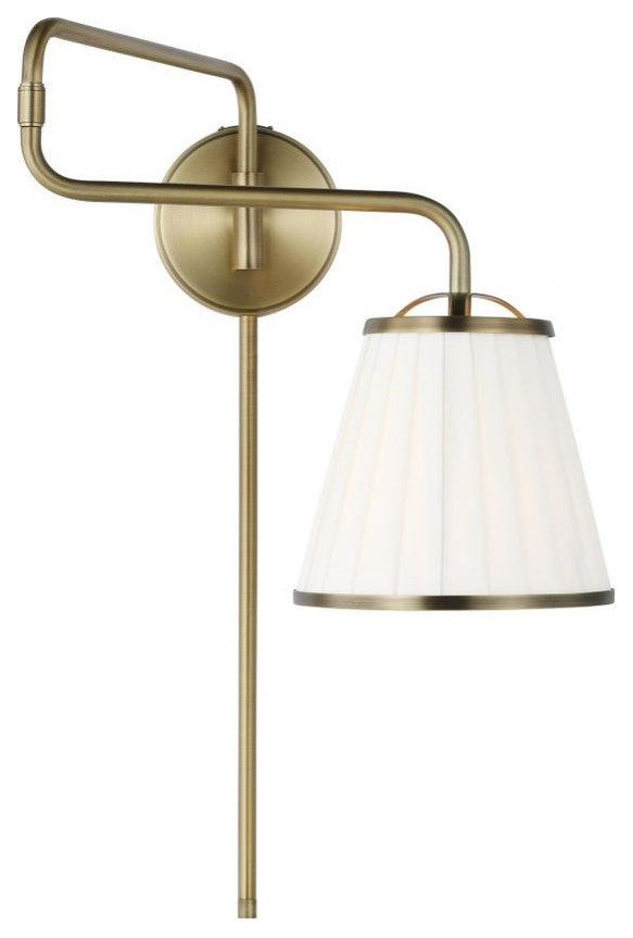 Esther Wall Sconce, 1-Light, Time Worn Brass, White Linen Shade, 13.13 ...