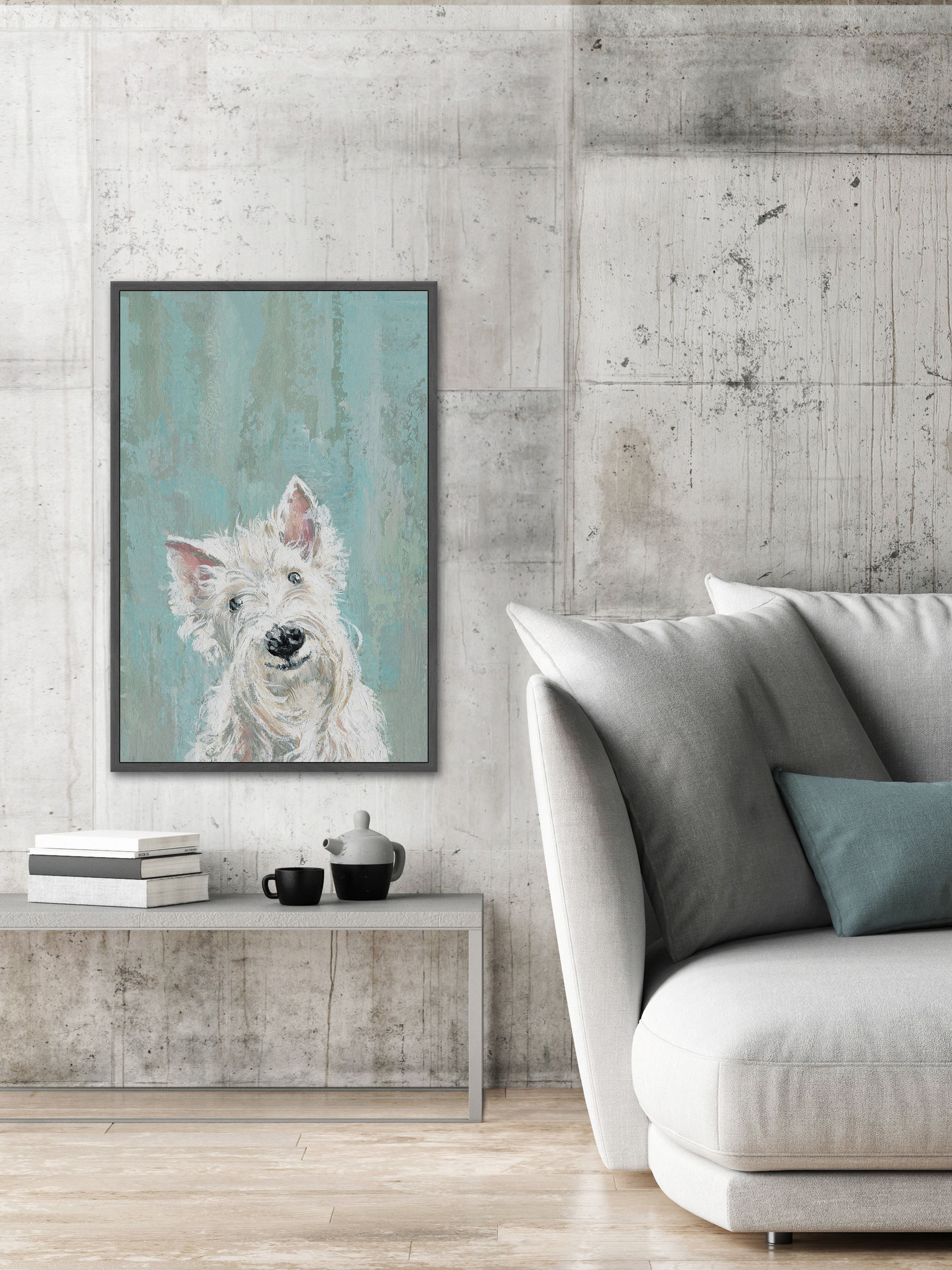 "Furry Dog" Floater Framed Painting Print on Canvas, 24"x36 ...