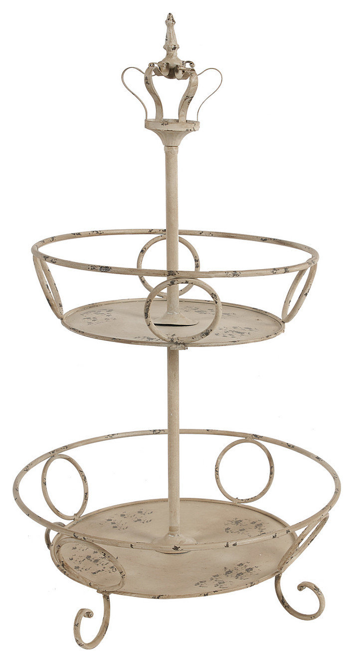 2-Tier Metal Basket Tray, Cream - Farmhouse - Dessert And Cake Stands ...