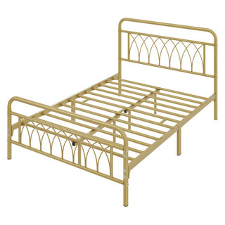 Unique Platform Bed, Metal Frame With Pedal Patterned Headboard, Full ...