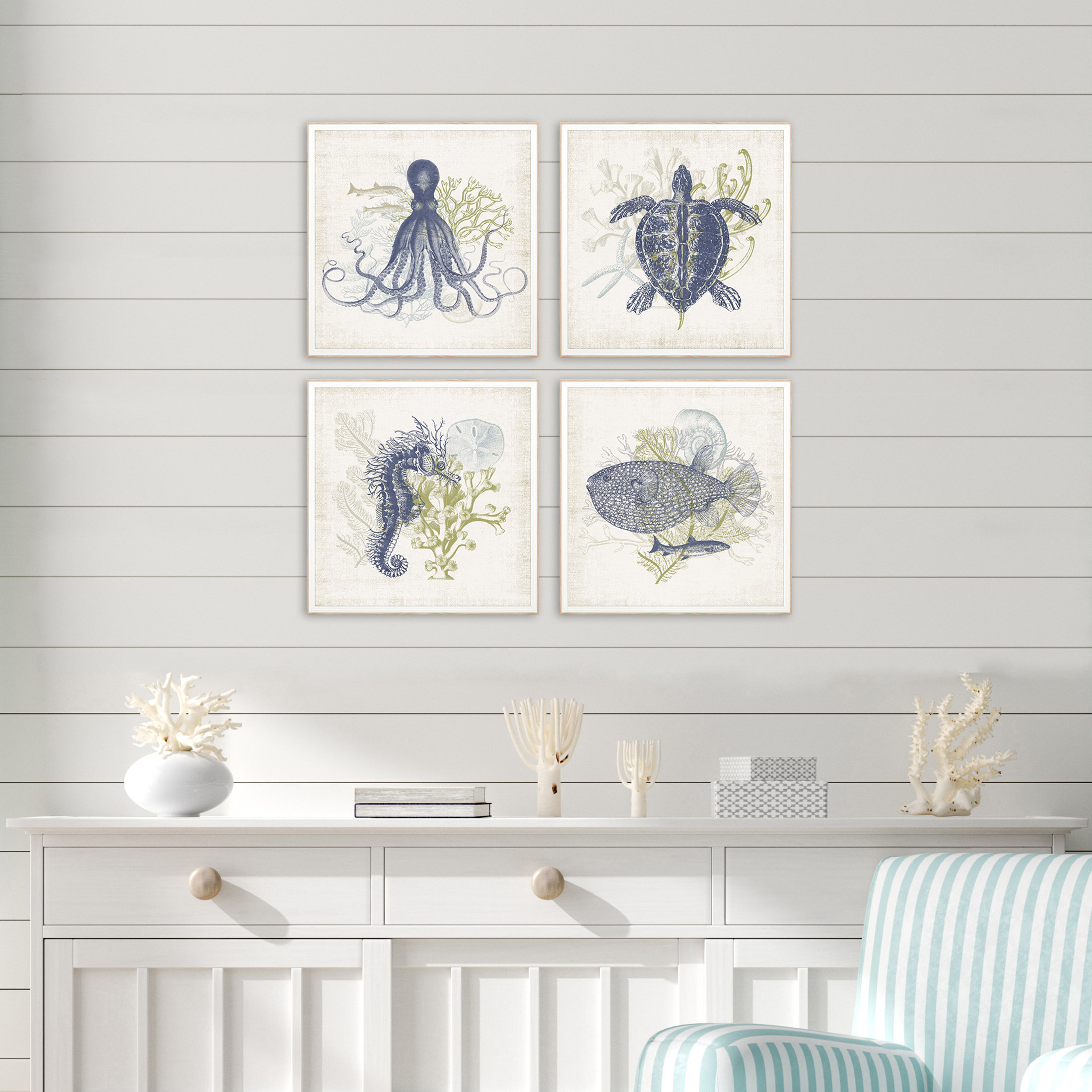 Coastal Ephemera Artwork, 4-Piece Set - Beach Style - Prints And ...