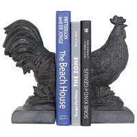 Distressed Bronze Rooster Shaped Bookends - Contemporary - Bookends ...
