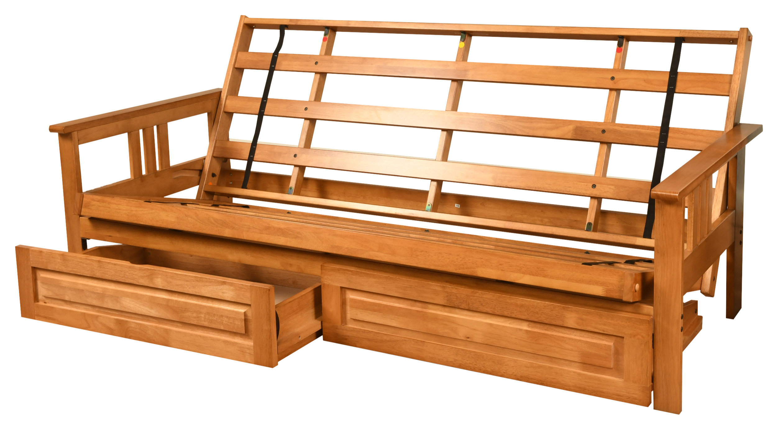 Caleb Frame Futon With Butternut Finish, Storage Drawers - Transitional ...