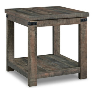 24 Inch Side End Table Matte Black Metal Hardware Rich Brown Wood Frame ...