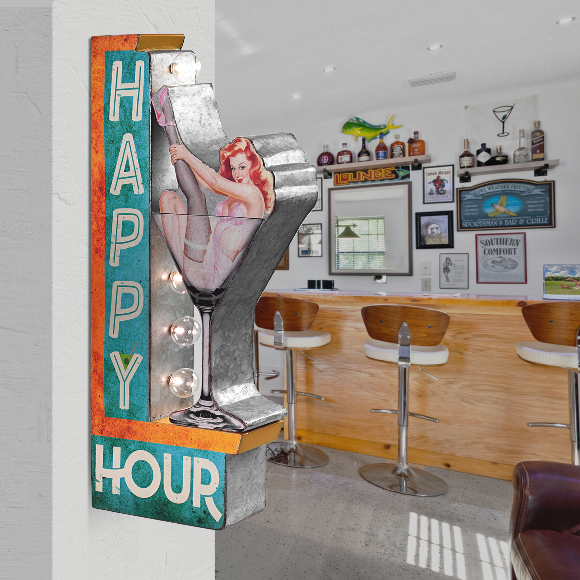Happy Hour Vintage LED Marquee Sign, 25 x 13, 25.5" H X 13" L X 3.5" D ...