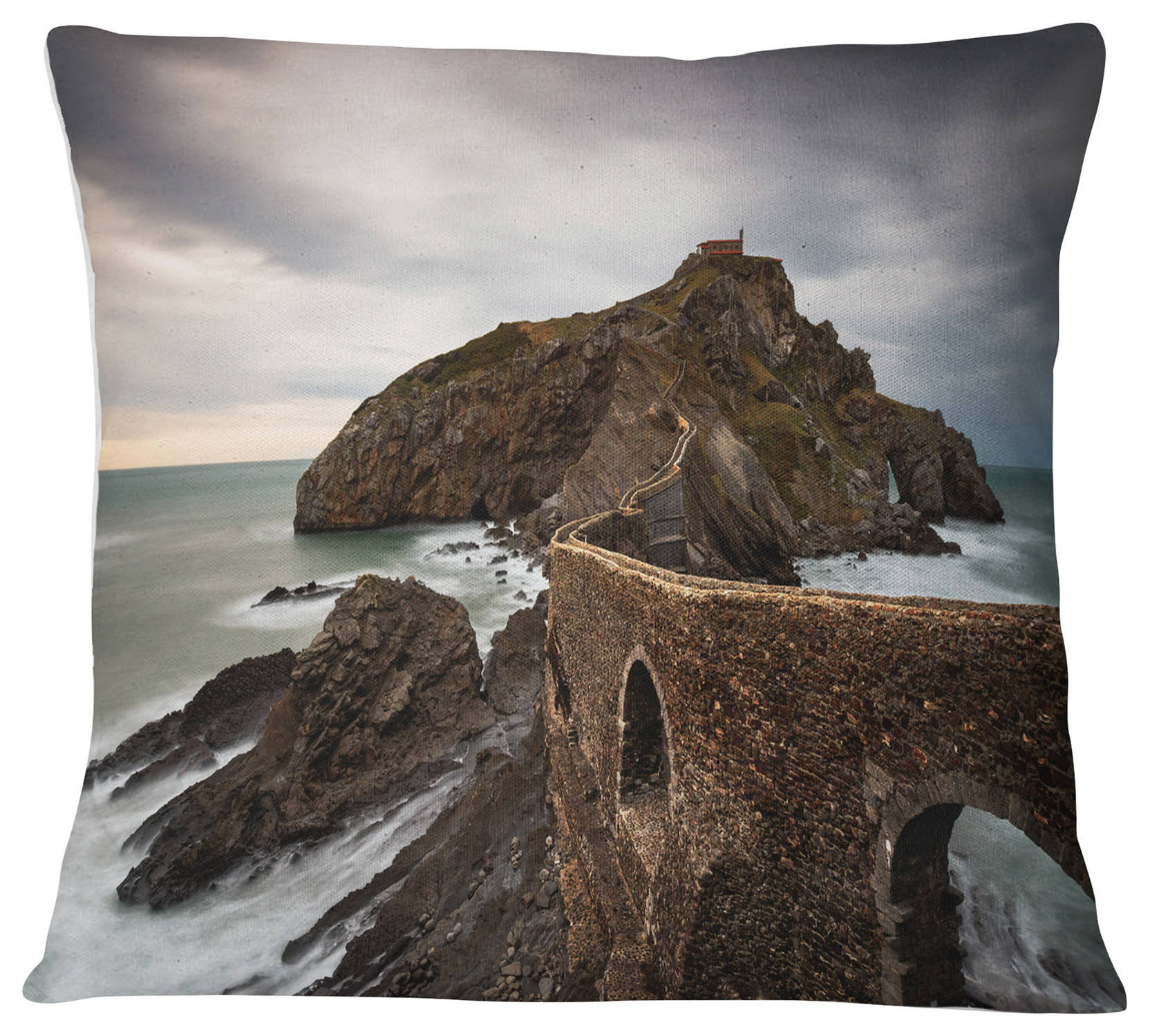 Cape and Chapel in Spanish Beach Seashore Photo Throw Pillow, 16"x16 ...
