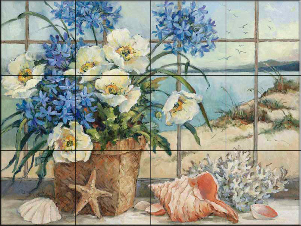 Tile Mural, Seaside Cottage by Barbara Mock, 30" x 24" (20 Tiles) - Beach Style - Tile Murals ...