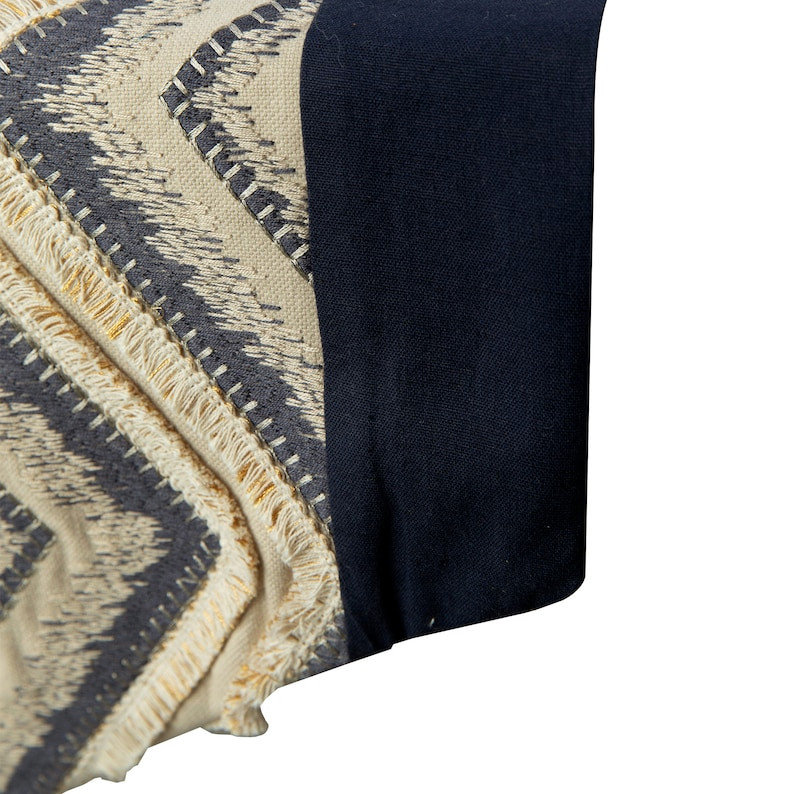 Decorative Table Runner Blue Jacquard, Moroccan, Tassles & Lace, Aissa ...