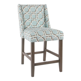 Wooden Counter Stool with Lattice Plaid Fabric Upholstered Seating ...