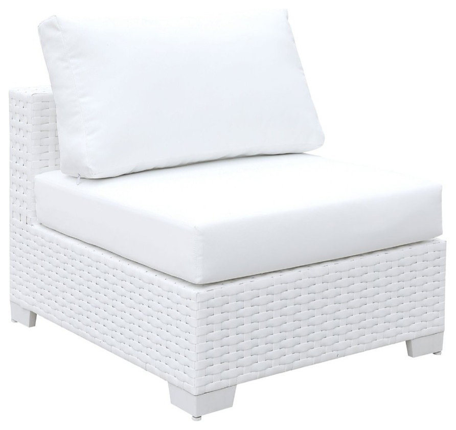 Benzara BM187224 Aluminum Framed Wicker Armless Chair with Padded Seat ...