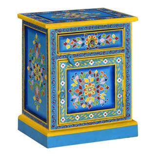 vidaXL Bedside Cabinet Turquoise, Yellow, Multicolor Solid Mango Wood ...