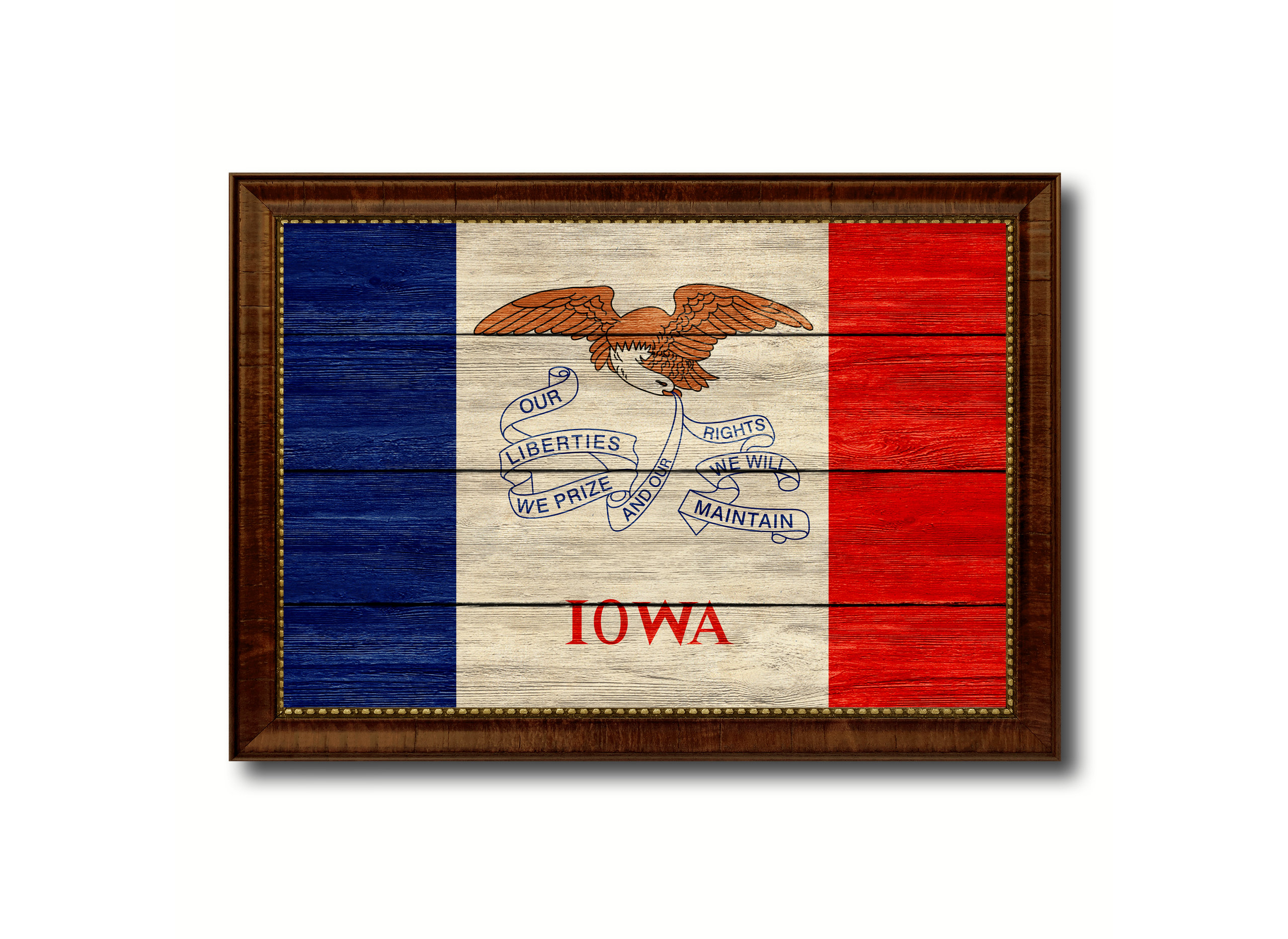 Iowa State Textured Flag Print With Brown Gold Frame, 19" x 27 ...