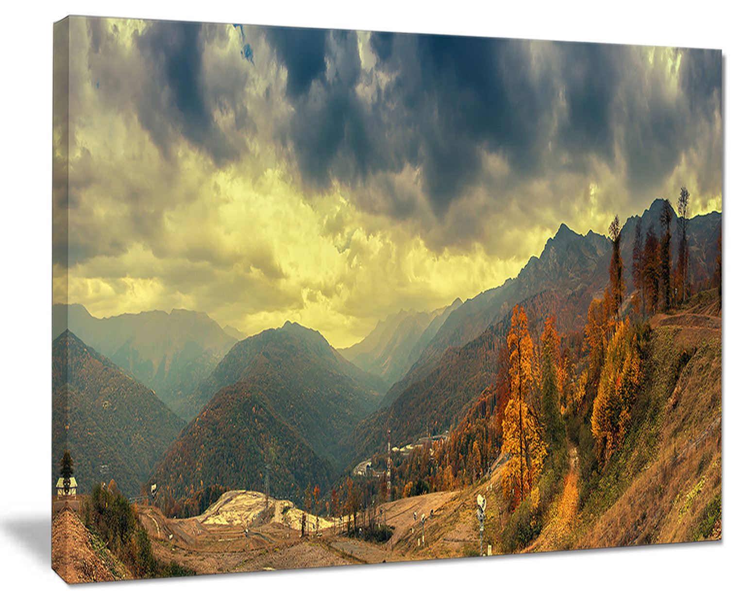 "Caucasus Mountains Yellow Panorama" Landscape Artwork Canvas, 40"x30 ...