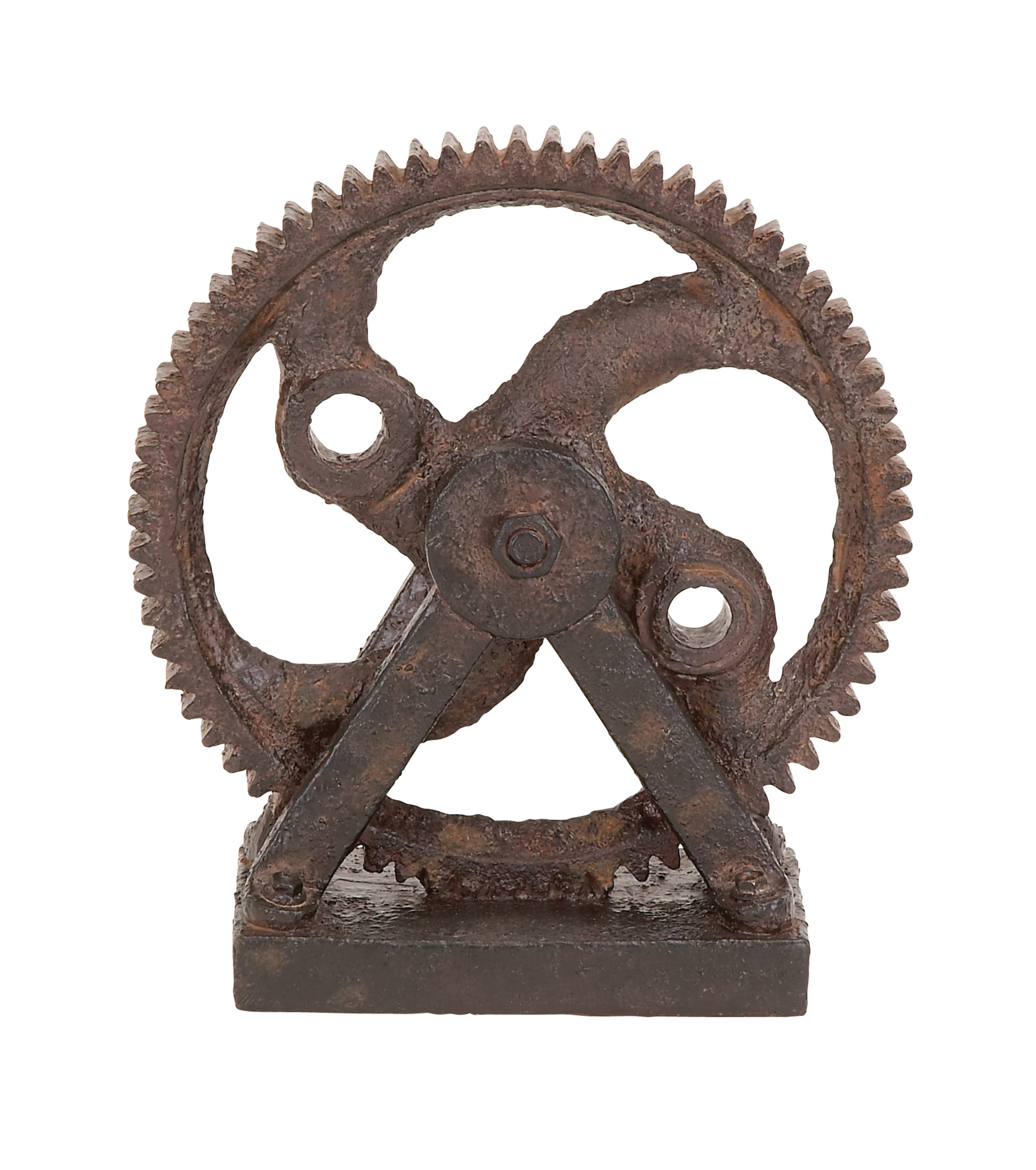 Polystone Molded Gear Sculpture with Distressed Details, Brown ...
