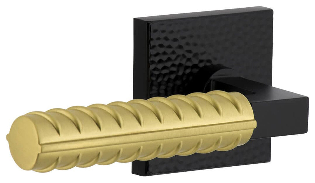 Quadrato Hammered Rosette Satin Black With Satin Brass Contempo Rebar ...