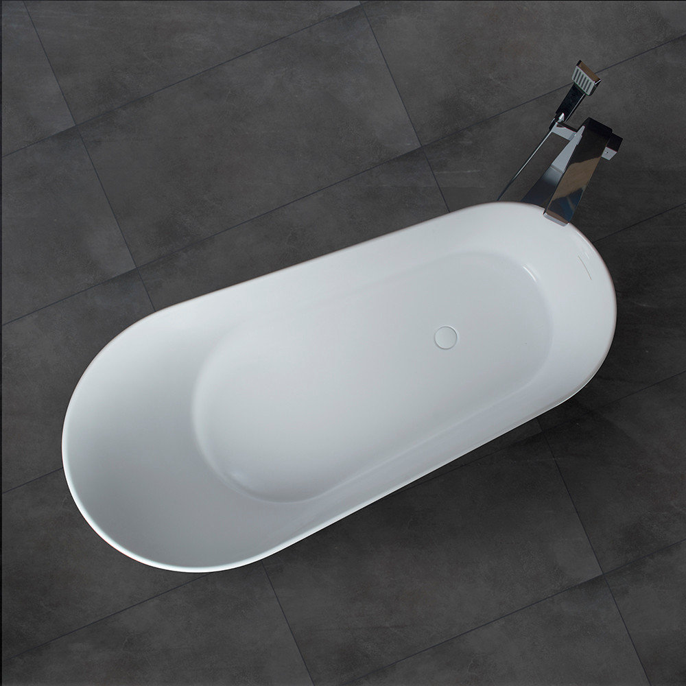 Freestanding solid surface glossy bathtub, overflow, pop-up drain ...