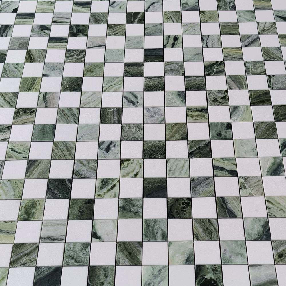 Sagano Vibrant Green Thassos White Marble 2x2 Checkerboard Mosaic Tile ...