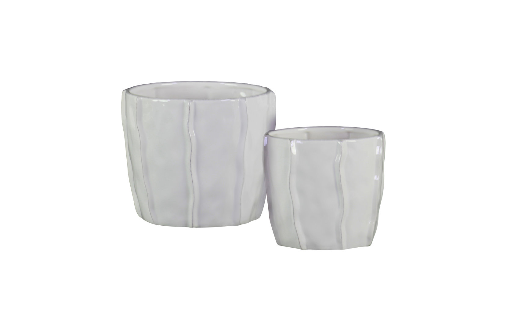 Ceramic Low Pots With Embedded Wave Design Body, 2-Piece Set ...